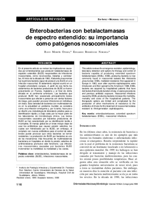 (PDF) Enterobacterias con betalactamasas de espectro extendido: su ...