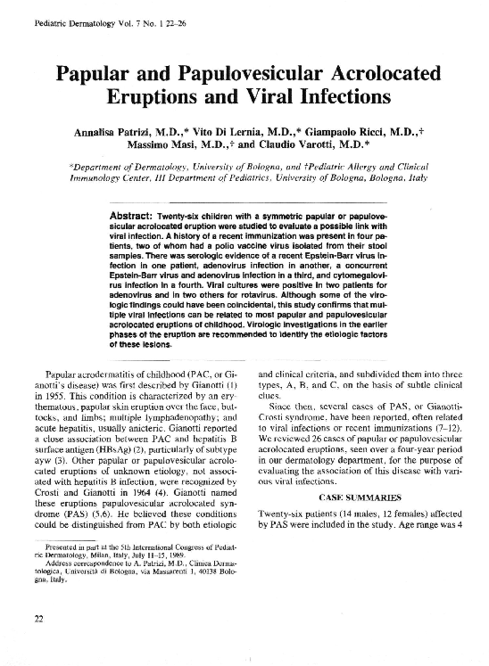 (PDF) Papular and Papulovesicular Acrolocated Eruptions and Viral ...