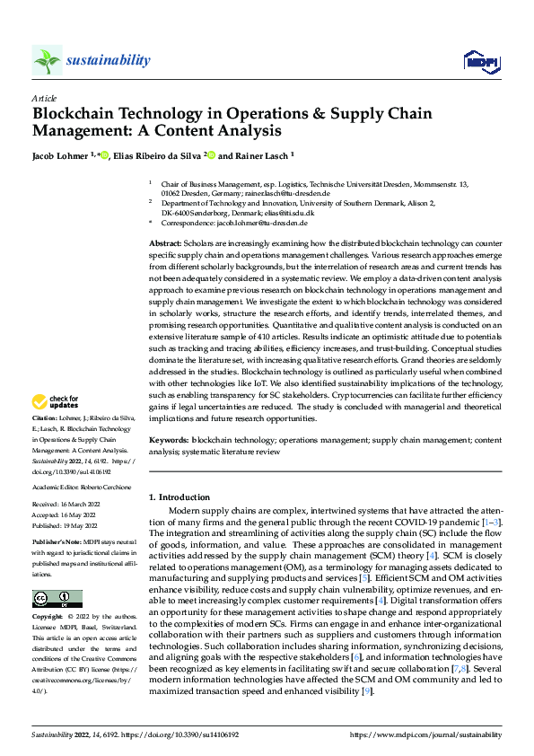 (PDF) Blockchain Technology in Operations & Supply Chain Management: A Content Analysis
