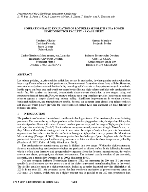 (PDF) Simulation-Based Evaluation of Lot Release Policies in a Power Semiconductor Facility – a ...