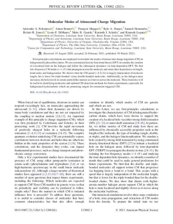 (PDF) Molecular Modes of Attosecond Charge Migration