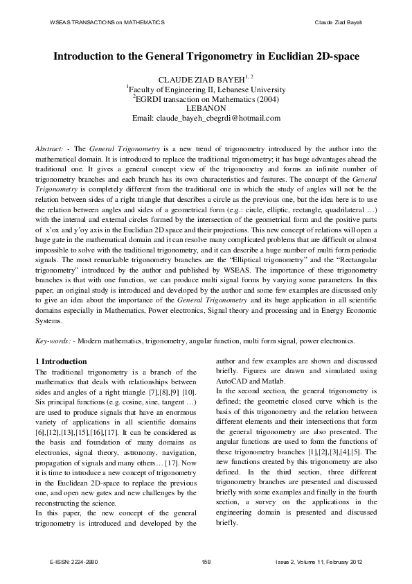 (PDF) Introduction to the General Trigonometry in Euclidian 2D-space