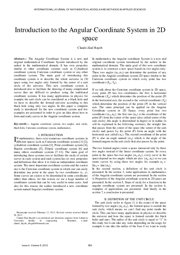 (PDF) Introduction to the Angular Coordinate System in 2D space