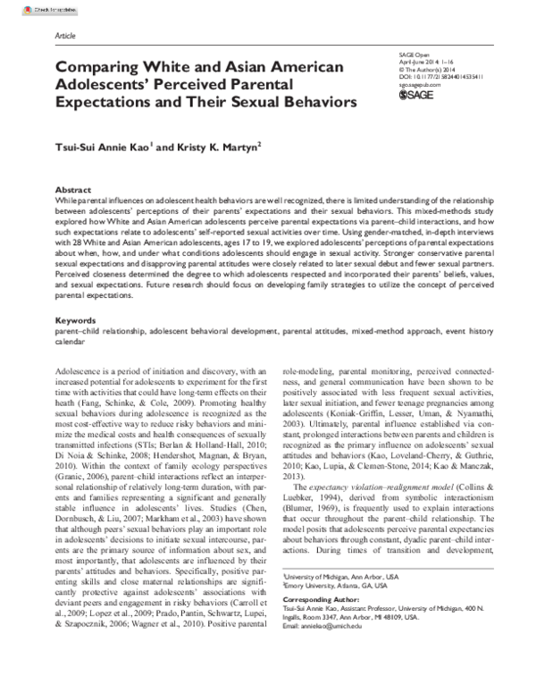 (PDF) Comparing White and Asian American Adolescents’ Perceived Parental Expectations and Their ...