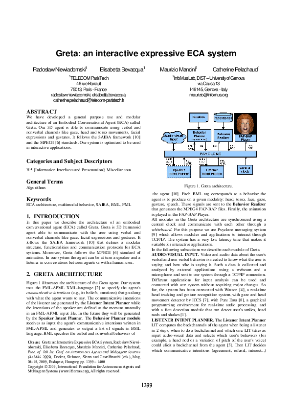 (PDF) Greta: an interactive expressive ECA system