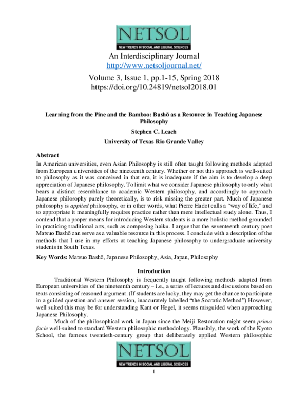 (PDF) Learning from the Pine and the Bamboo: Bashō as a Resource in Teaching Japanese Philosophy