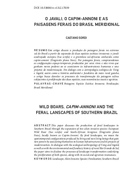 (PDF) O javali, o capim-annoni e as paisagens ferais do Brasil Meridional