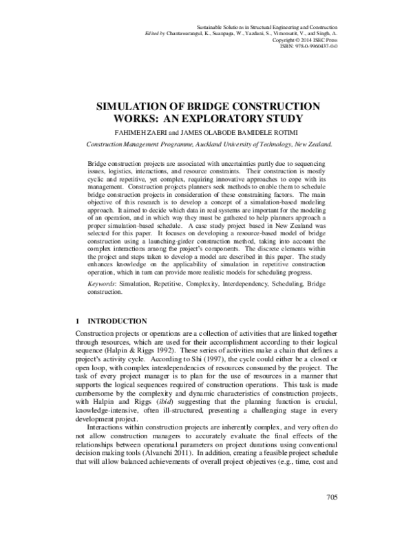 (PDF) Simulation of Bridge Construction Works: An Exploratory Study