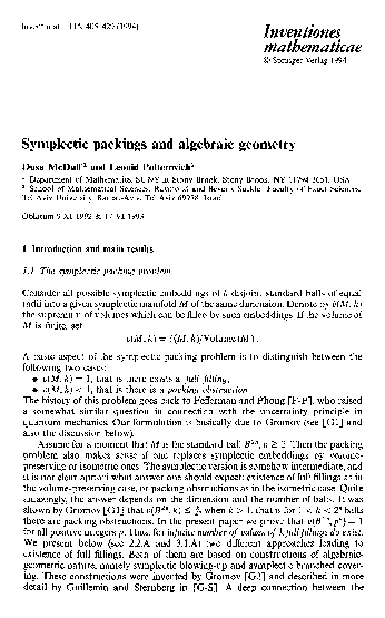 (PDF) Symplectic packings and algebraic geometry