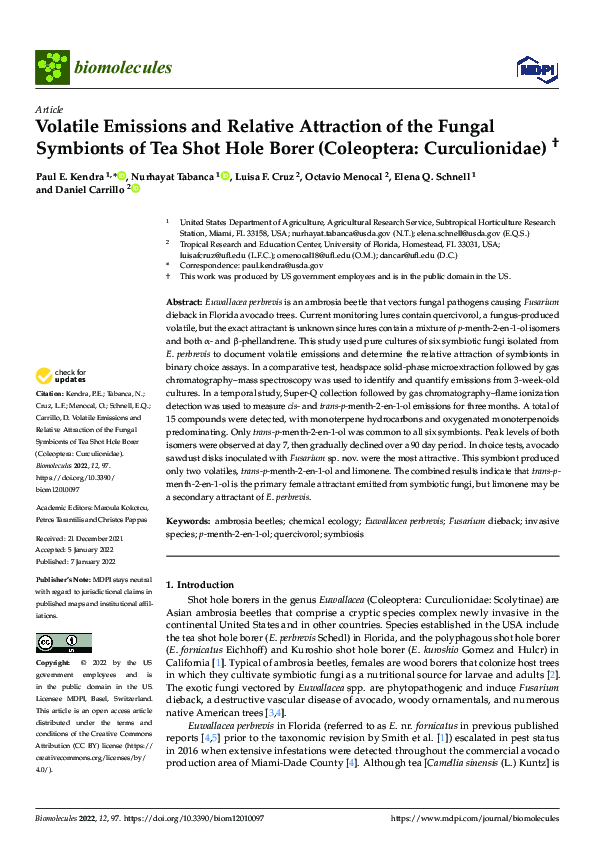 (PDF) Volatile Emissions and Relative Attraction of the Fungal ...