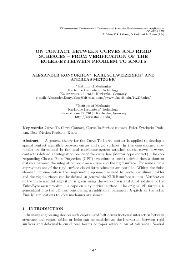 (PDF) On contact between curves and rigid surfaces – from verification ...