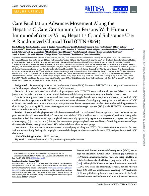 (PDF) Care Facilitation Advances Movement Along the Hepatitis C Care ...