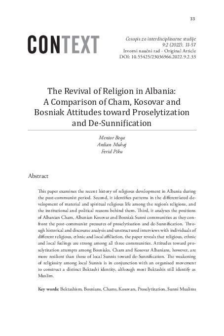 (PDF) The Revival of Religion in Albania: A Comparison of Cham, Kosovar ...
