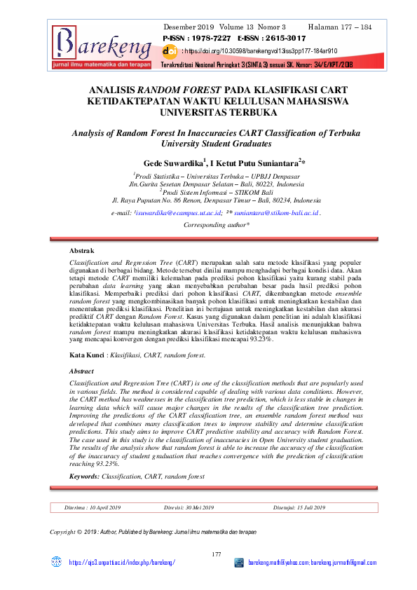(PDF) Analisis Random Forest Pada Klasifikasi Cart Ketidaktepatan Waktu Kelulusan Mahasiswa ...