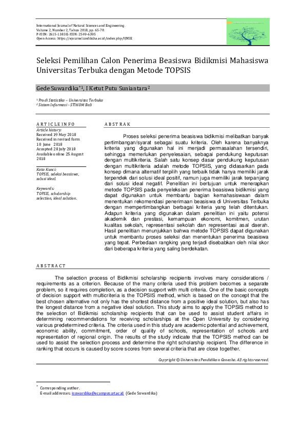 (PDF) Seleksi Pemilihan Calon Penerima Beasiswa Bidikmisi Mahasiswa Universitas Terbuka dengan ...