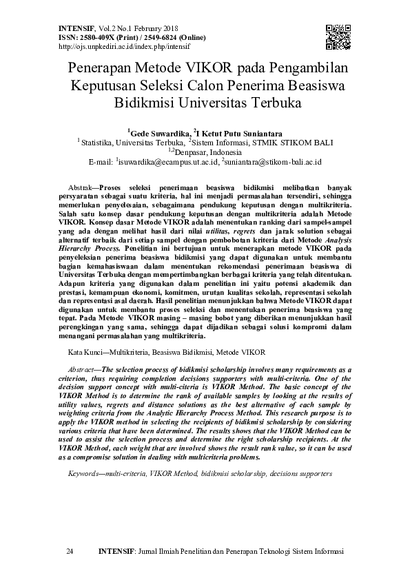 (PDF) Penerapan Metode VIKOR pada Pengambilan Keputusan Seleksi Calon Penerima Beasiswa ...