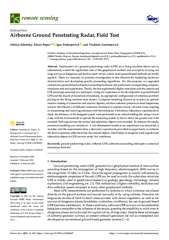 (PDF) Airborne Ground Penetrating Radar, Field Test