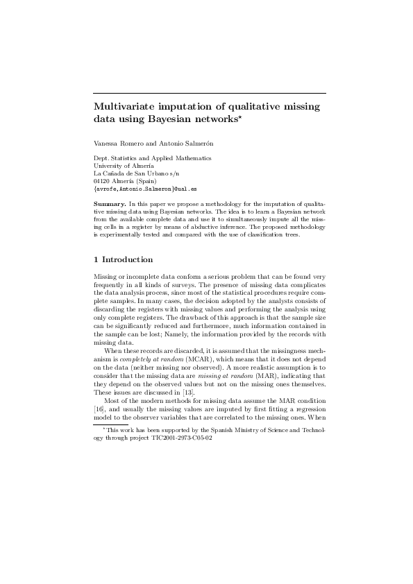 (PDF) Multivariate Imputation of Qualitative Missing Data Using Bayesian Networks | Vanessa ...