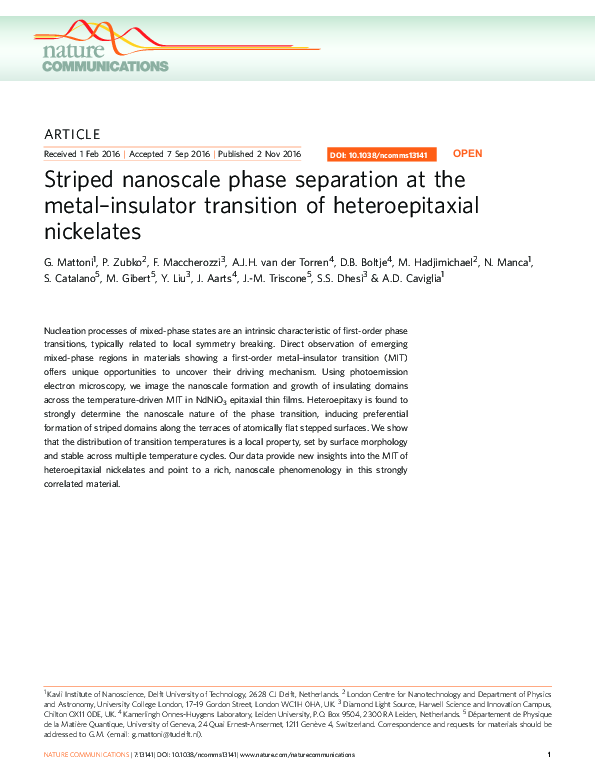 (PDF) Striped nanoscale phase separation at the metal–insulator ...