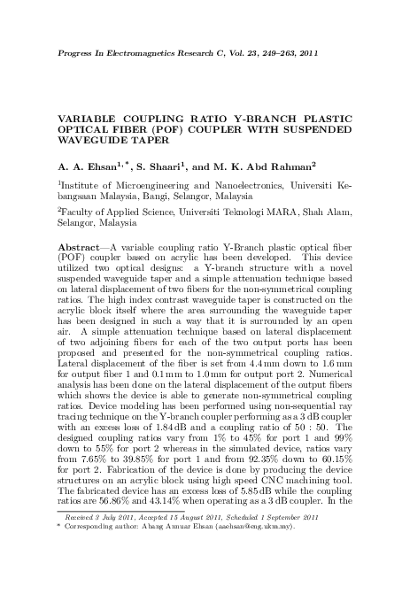 (PDF) Variable Coupling Ratio Y-Branch Plastic Optical Fiber (Pof ...