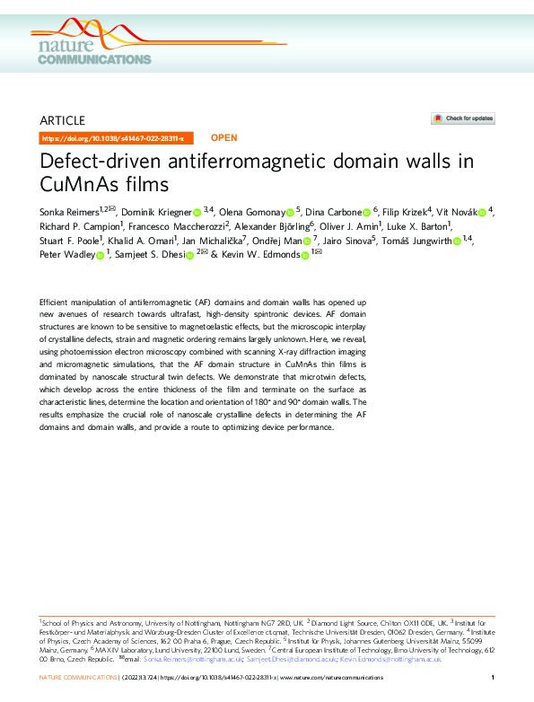 (PDF) Defect-driven antiferromagnetic domain walls in CuMnAs films