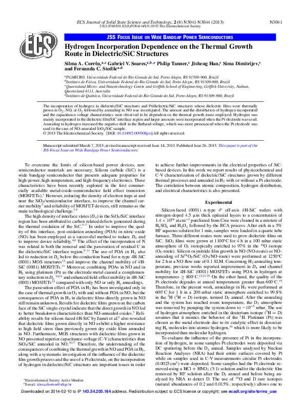 (PDF) Hydrogen Incorporation Dependence on the Thermal Growth Route in ...