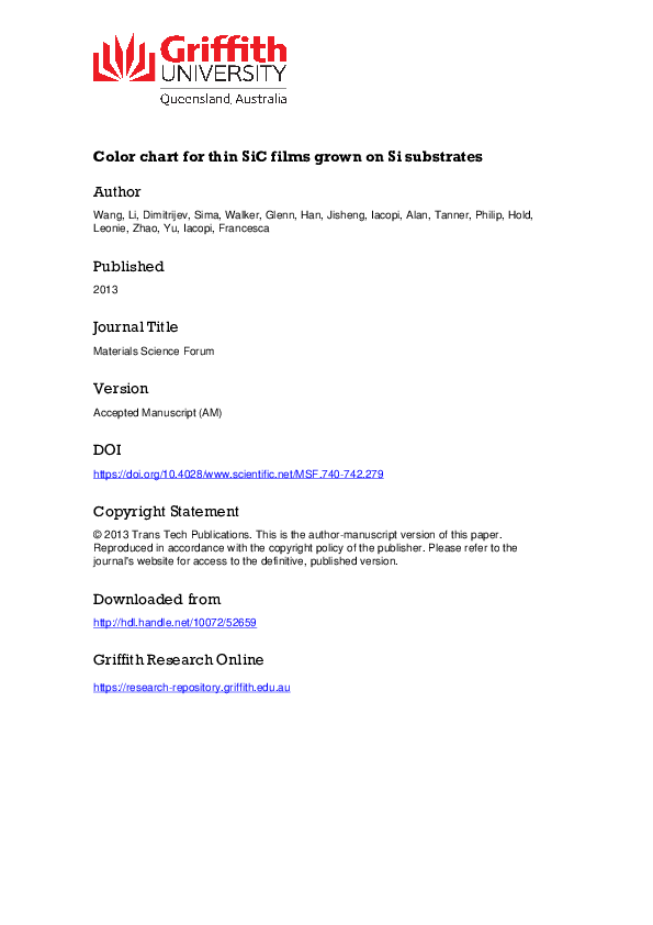 (PDF) Color chart for thin SiC films grown on Si substrates