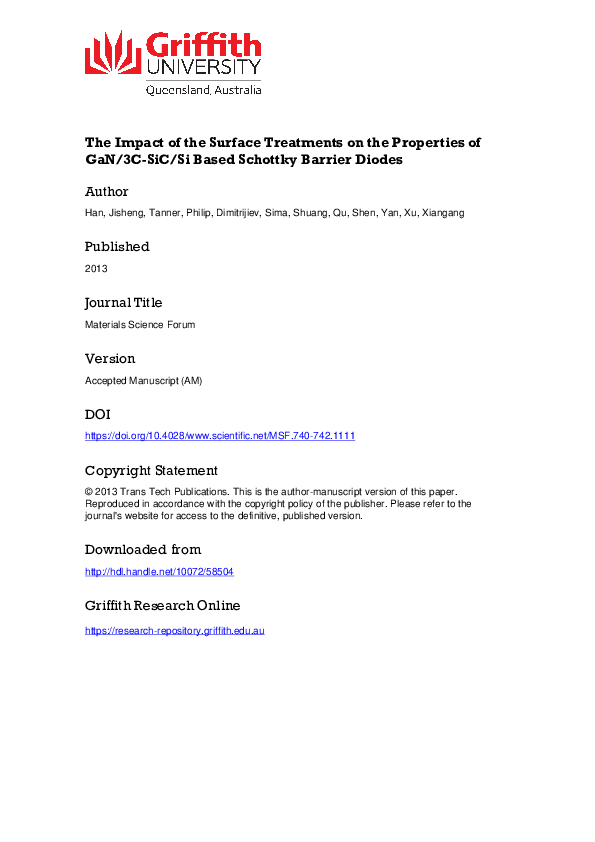 Pdf The Impact Of The Surface Treatments On The Properties Of Gan 3c