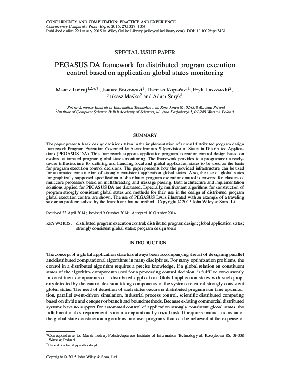 Pdf Pegasus Da Framework For Distributed Program Execution Control Based On Application Global