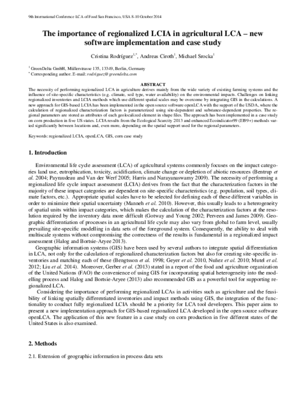 (PDF) The importance of regionalized LCIA in agricultural LCA - new ...