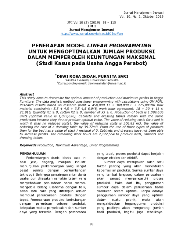 (PDF) PENERAPAN MODEL LINEAR PROGRAMMING UNTUK MENGOPTIMALKAN JUMLAH ...