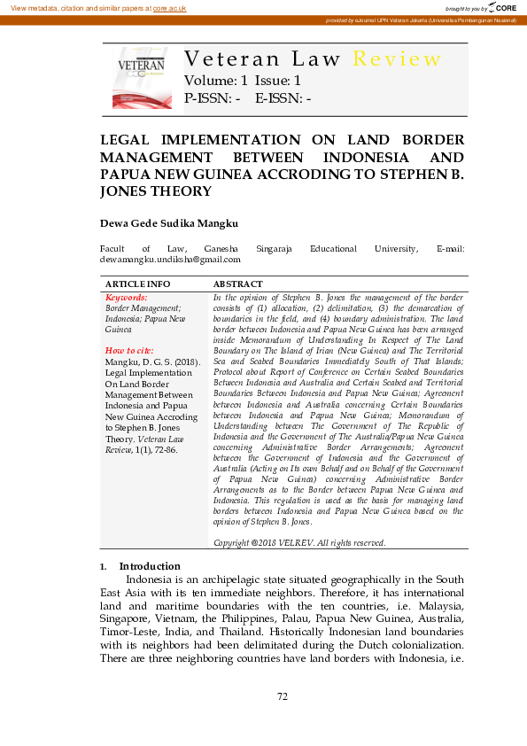 (PDF) Legal Implementation On Land Border Management Between Indonesia ...