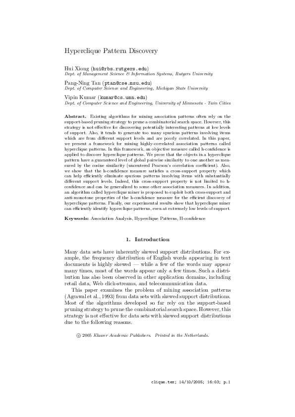 (PDF) Hyperclique pattern discovery