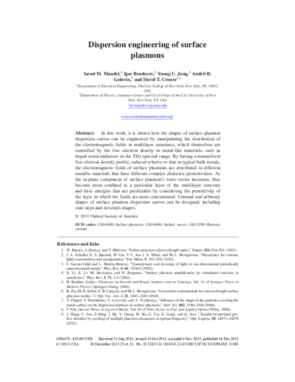 (PDF) Dispersion engineering of surface plasmons
