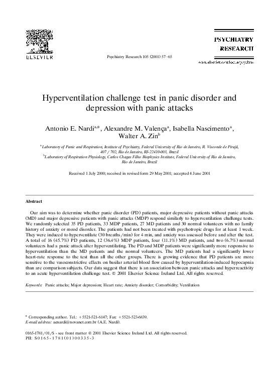 (PDF) Hyperventilation challenge test in panic disorder and depression ...