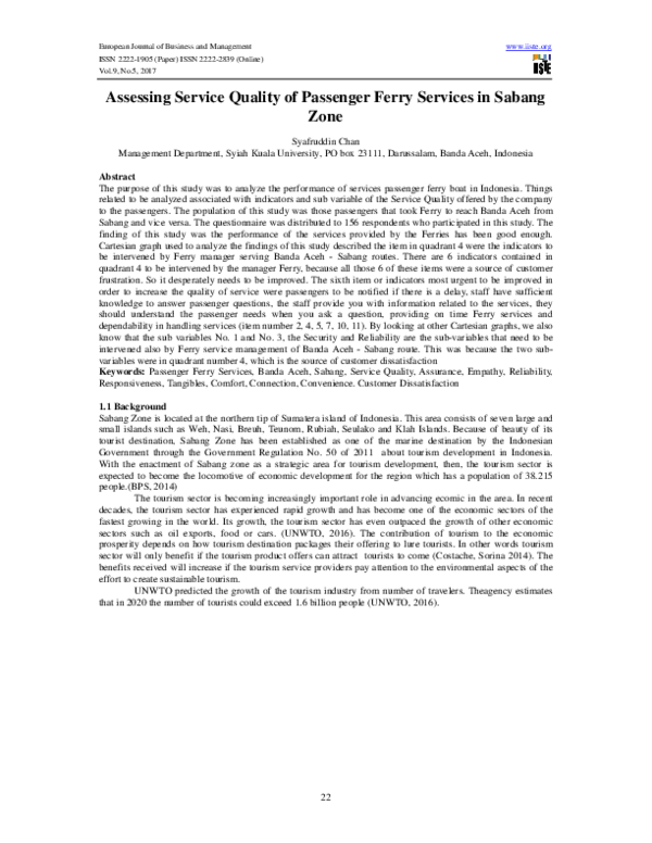 (PDF) Assessing Service Quality of Passenger Ferry Services in Sabang Zone