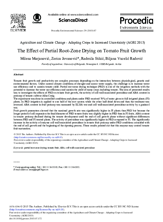 Pdf The Effect Of Partial Root Zone Drying On Tomato Fruit Growth