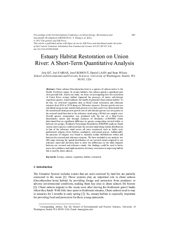 (PDF) Estuary Habitat Restoration on Union River: A Short-Term ...
