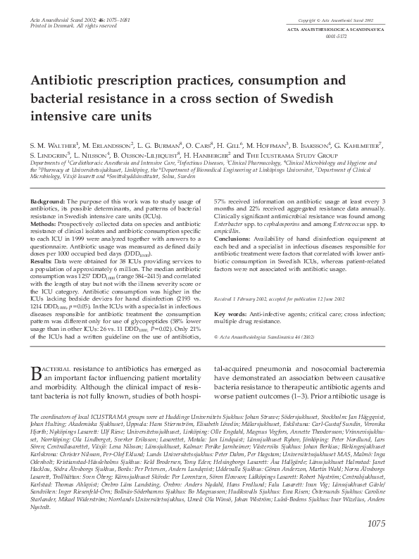 (PDF) Antibiotic prescription practices, consumption and bacterial resistance in a cross section ...