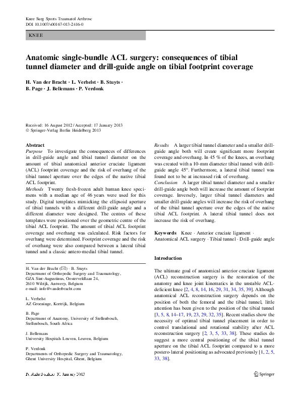 (PDF) Anatomic single-bundle ACL surgery: consequences of tibial tunnel ...