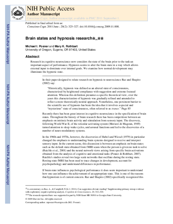 (PDF) Brain states and hypnosis research