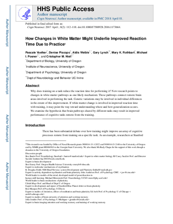 (PDF) How changes in white matter might underlie improved reaction time ...