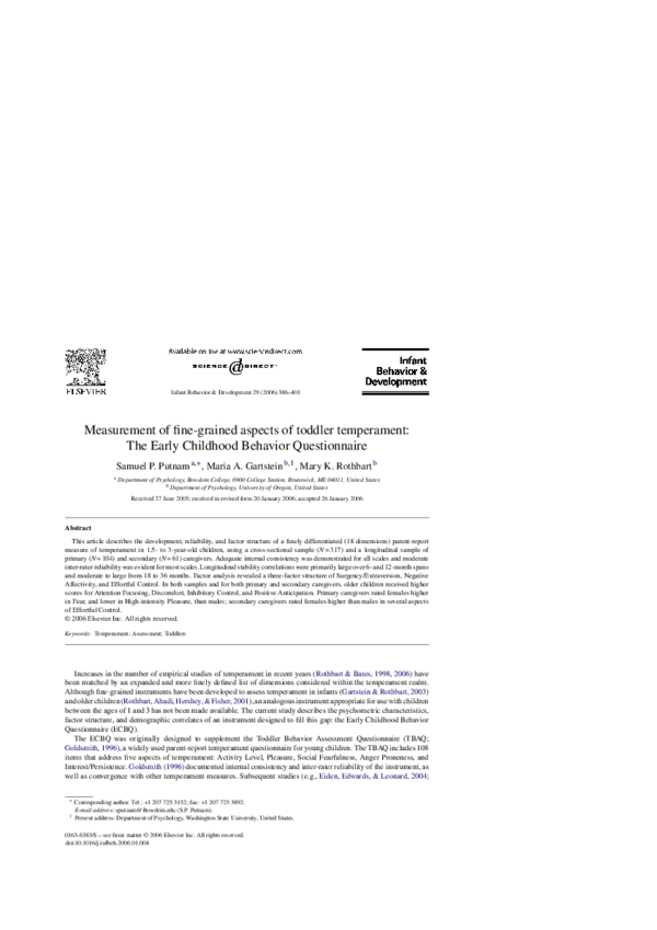 (PDF) Measurement of fine-grained aspects of toddler temperament: The ...