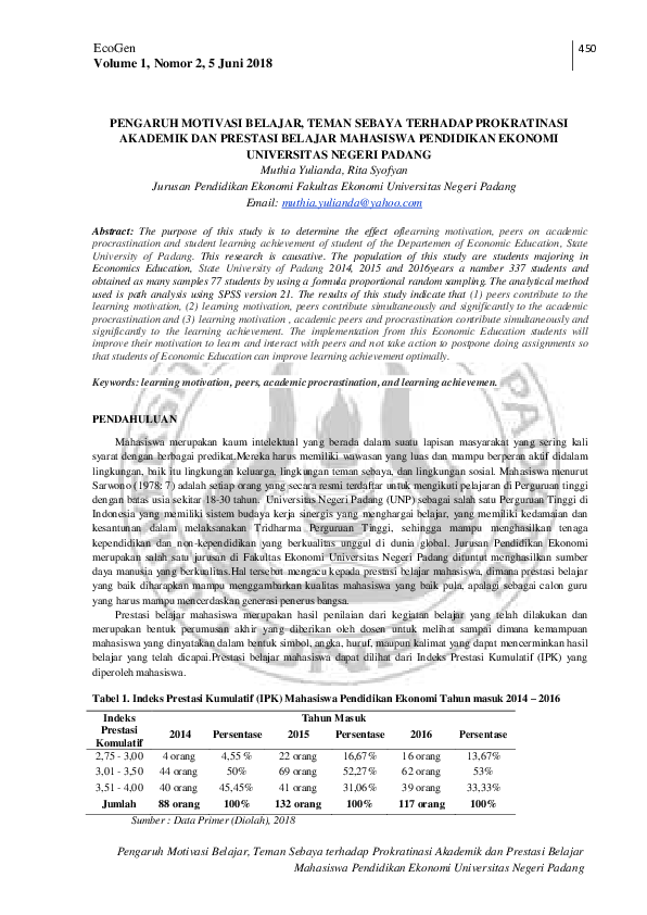 (PDF) Pengaruh Motivasi Belajar, Teman Sebaya Terhadap Prokratinasi Akademik Dan Prestasi ...