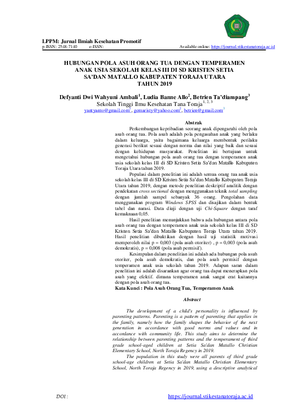(PDF) Hubungan Pola Asuh Orang Tua Dengan Temperamen Anak Usia Sekolah Kelas III DI SD Kristen ...