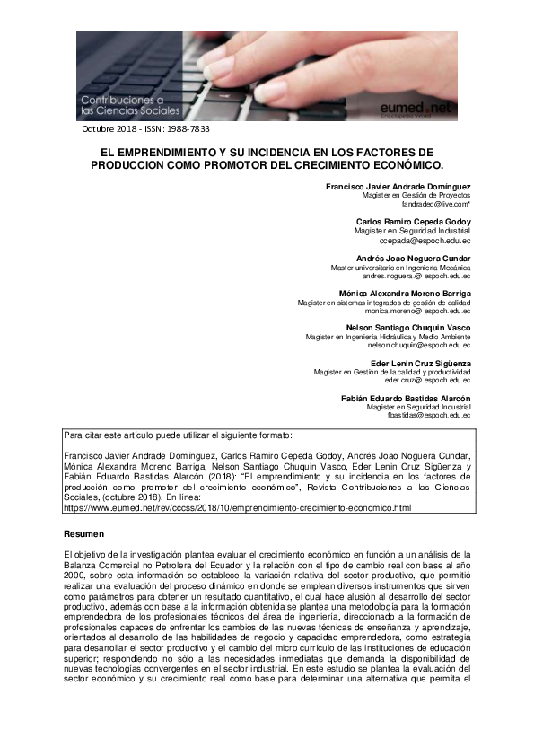 (PDF) El emprendimiento y su incidencia en los factores de producción como promotor del ...