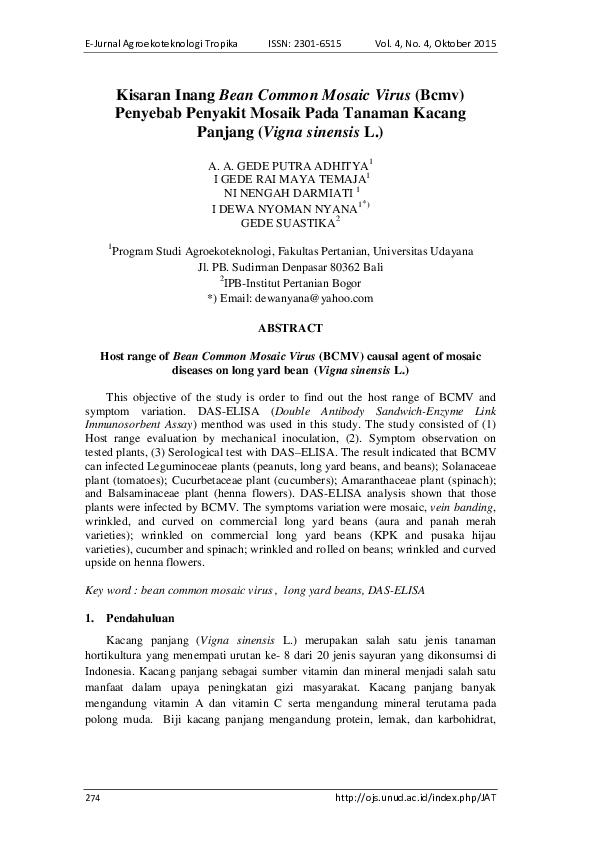 (PDF) Kisaran Inang Bean Common Mosaic Virus (Bcmv) Penyebab Penyakit ...