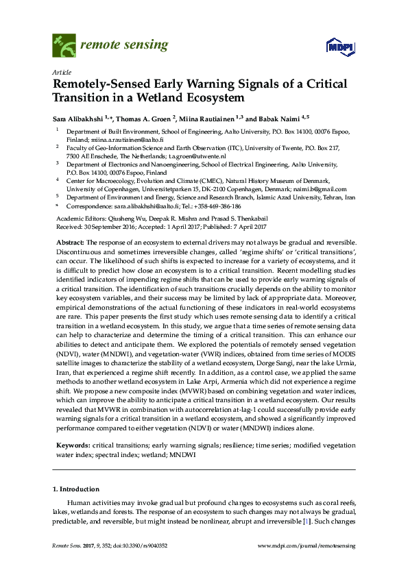 (PDF) Remotely-Sensed Early Warning Signals of a Critical Transition in ...