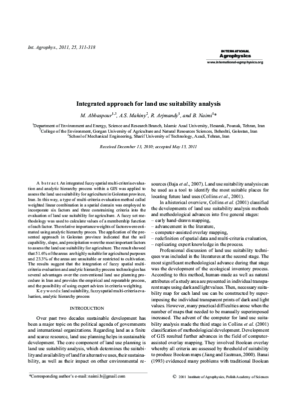 (PDF) Integrated approach for land use suitability analysis