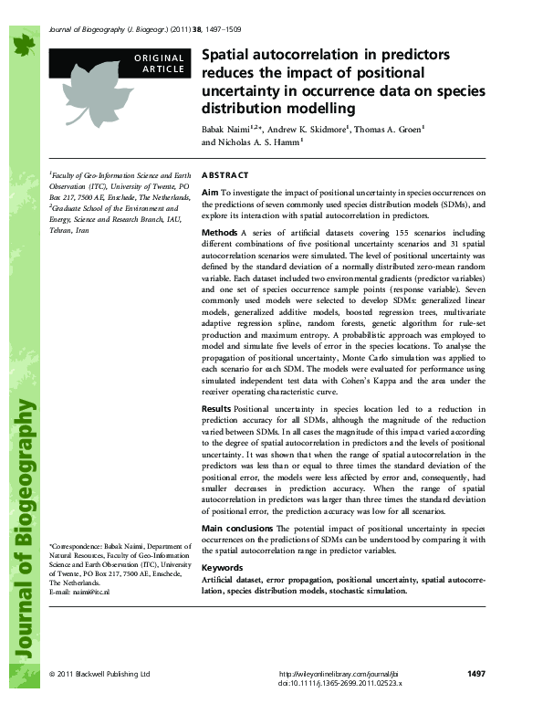 Pdf Spatial Autocorrelation In Predictors Reduces The Impact Of